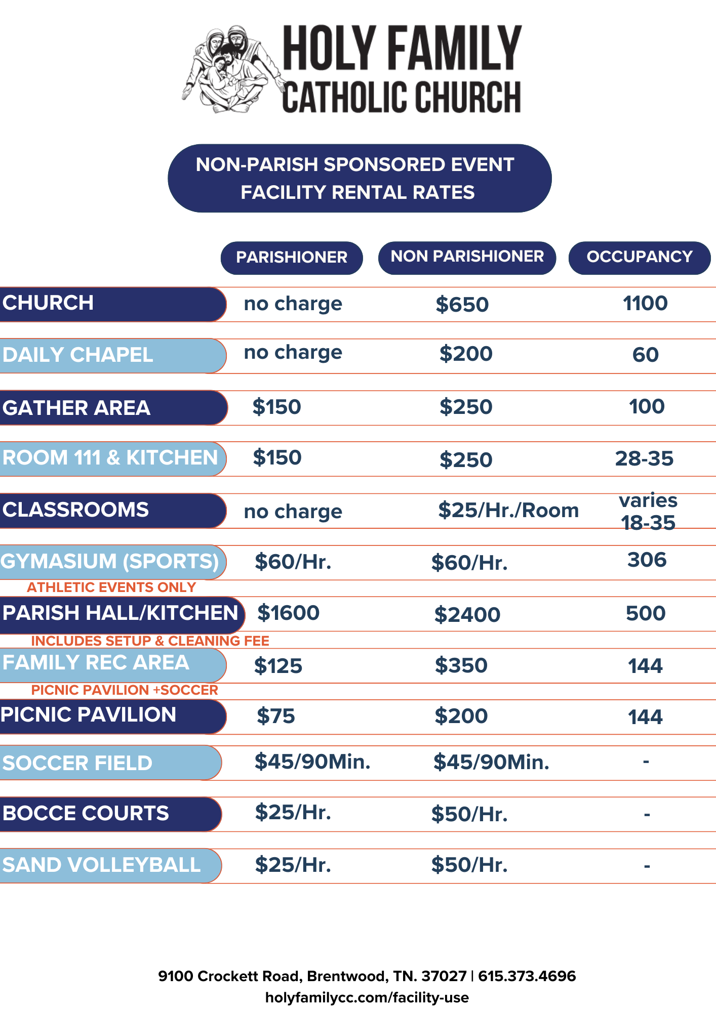Facility Use · Holy Family Catholic Church